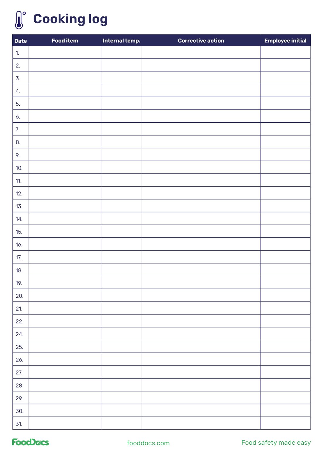 Cooking Log | Download Free Template