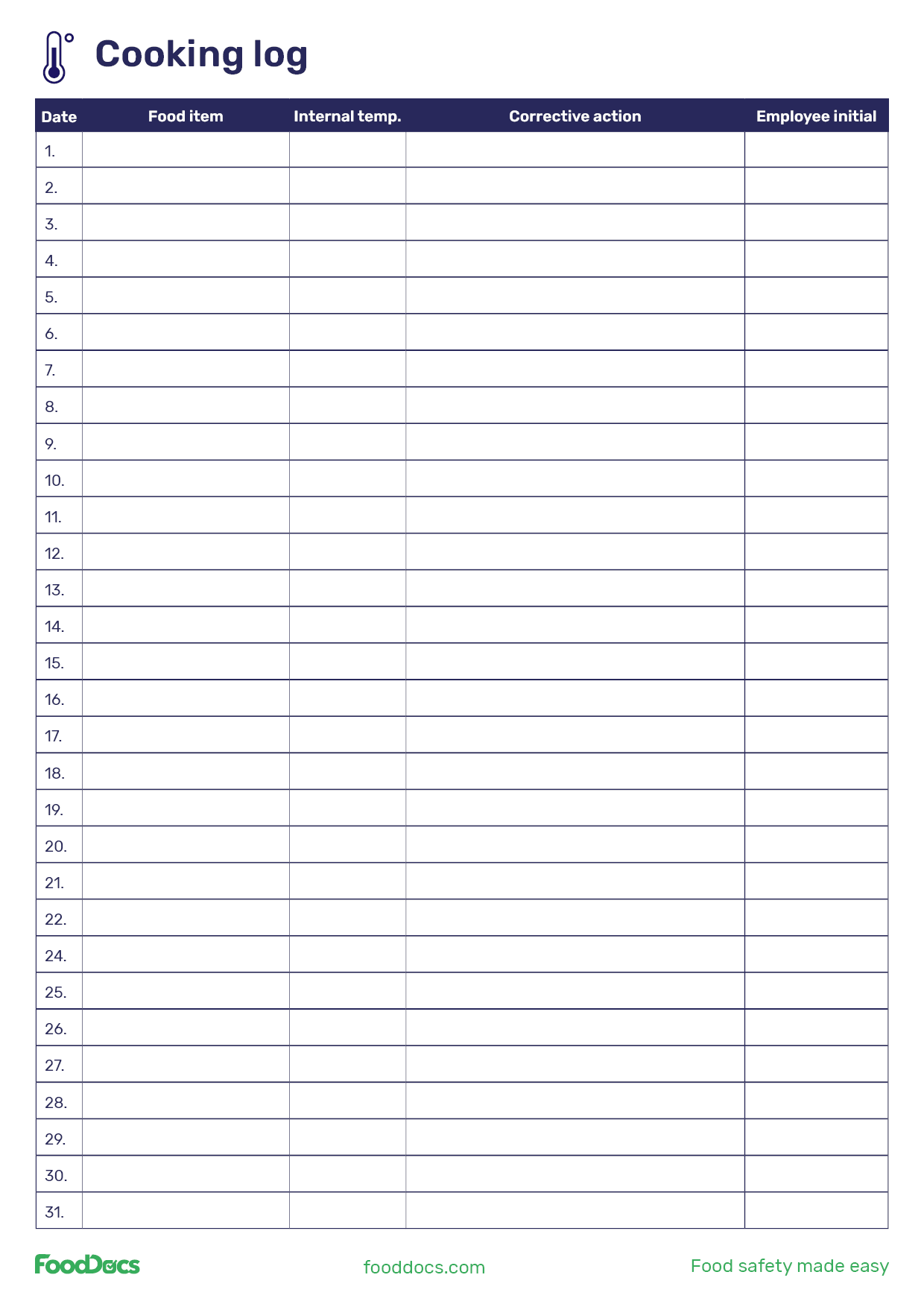 Cooking Log | Download Free Template