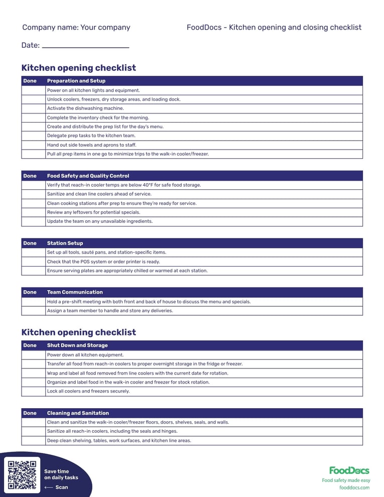 Kitchen Opening and Closing Checklist | Download Free Tool