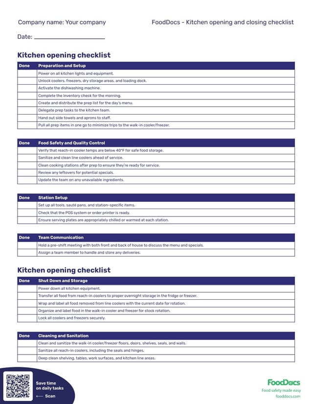 Kitchen Opening and Closing Checklist | Download Free Tool