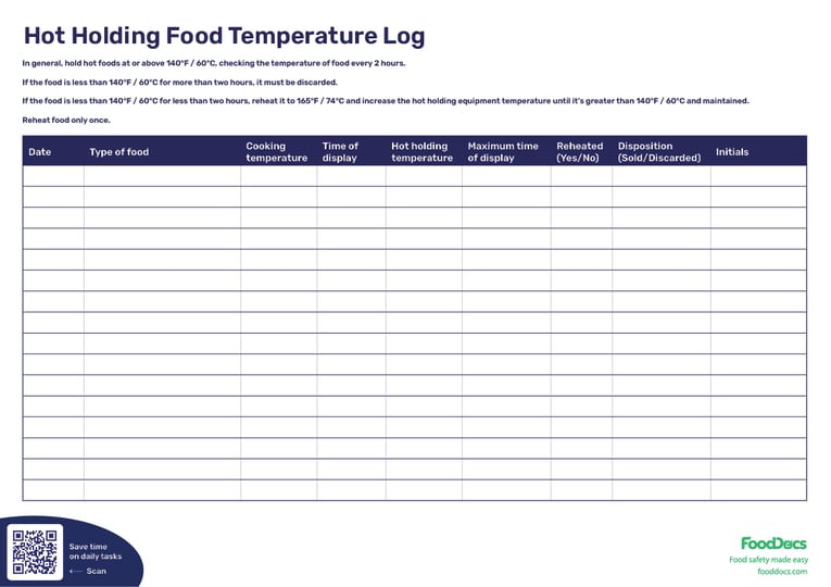 Hot Holding Food Temperature Log | Free Download