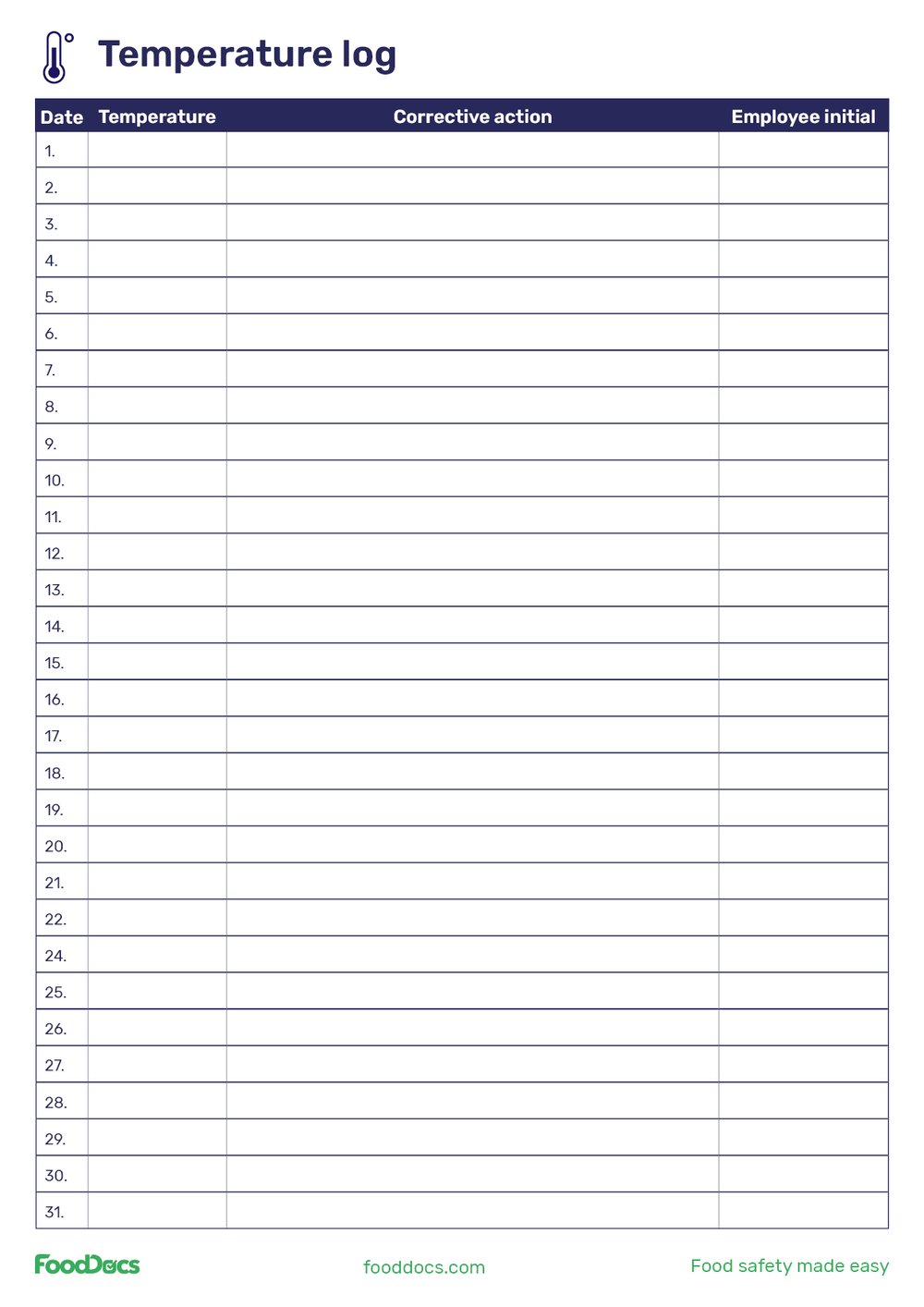 Temperature Log Sheet | Download Free Template