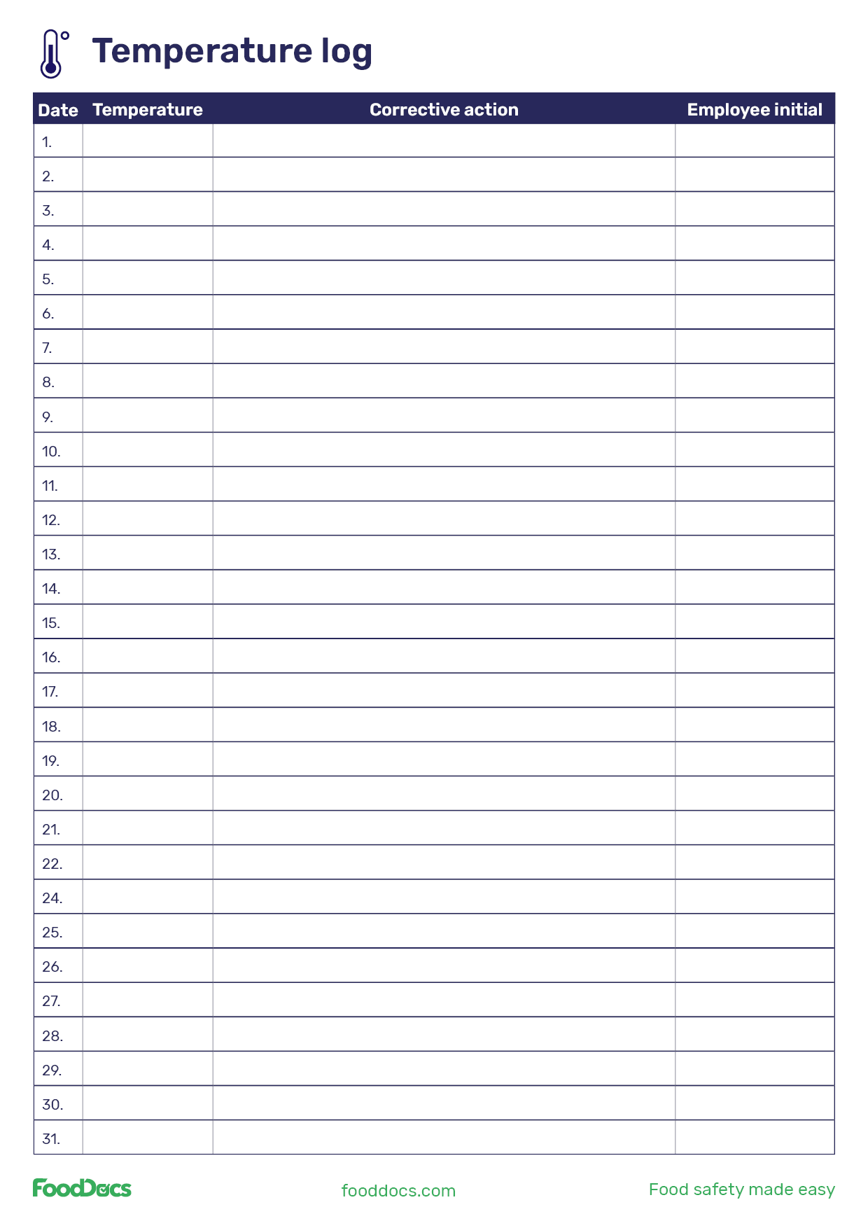 Temperature Log Sheet | Download Free Template