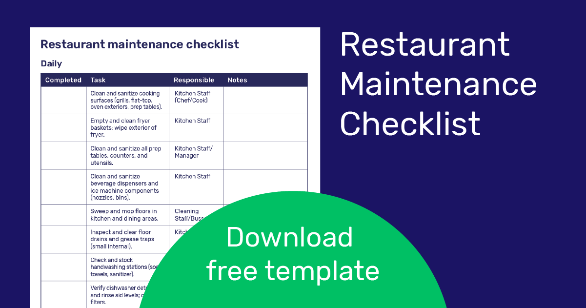 Restaurant Maintenance Checklist PDF | Free Download